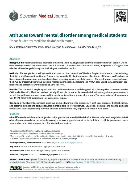 (PDF) Attitudes toward mental disorder among medical students