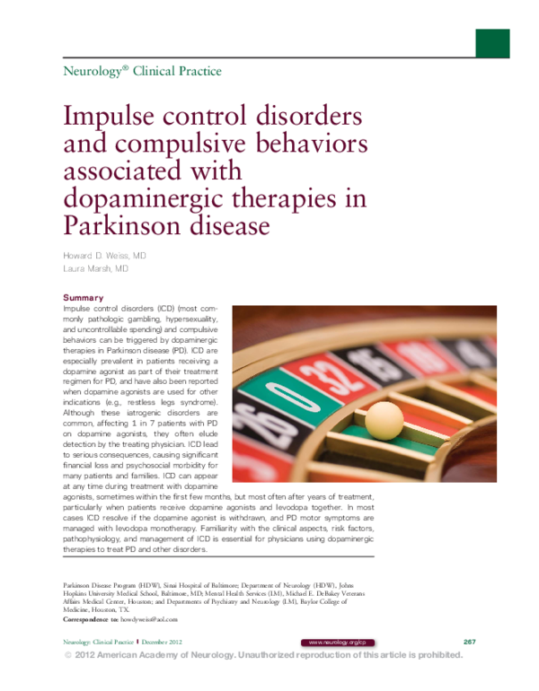 (PDF) Impulse control disorders and compulsive behaviors associated ...