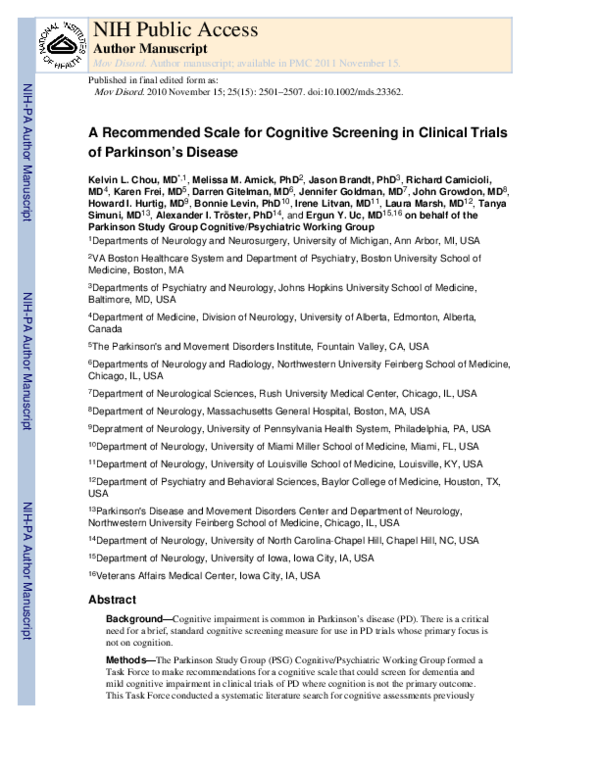 (PDF) A recommended scale for cognitive screening in clinical trials of ...