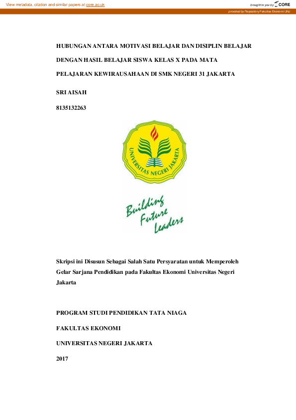 (PDF) Hubungan Antara Motivasi Belajar Dan Disiplin Belajar Dengan Hasil Belajar Siswa Kelas X ...