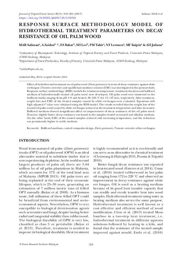 Pdf Response Surface Methodology Model Of