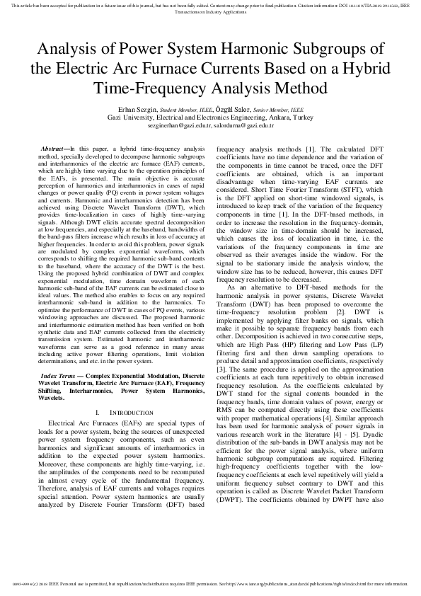 (PDF) Analysis of Power System Harmonic Subgroups of the Electric Arc Furnace Currents Based on ...