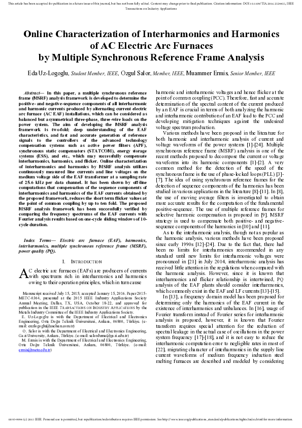 (PDF) Online characterization of interharmonics and harmonics of AC electric arc furnaces by ...