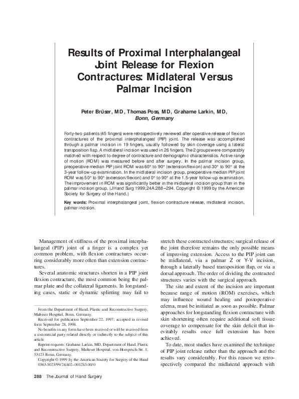 (PDF) Results of proximal interphalangeal joint release for flexion ...
