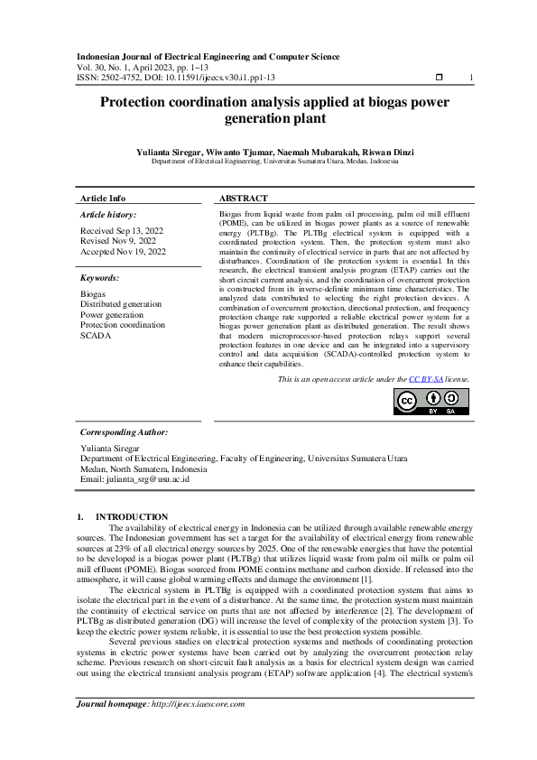 (PDF) Protection coordination analysis applied at biogas power ...