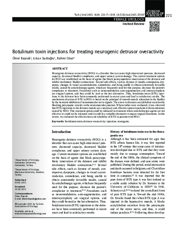 (PDF) Botulinum toxin injections for treating neurogenic detrusor overactivity