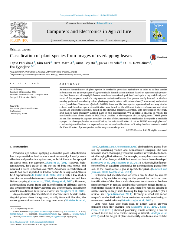 (PDF) Classification of plant species from images of overlapping leaves | Esa Tyystjärvi ...