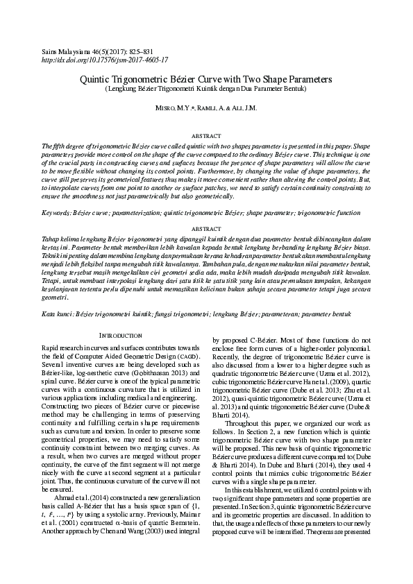 (PDF) Quintic Trigonometric Bezier Curve with Two Shape Parameters