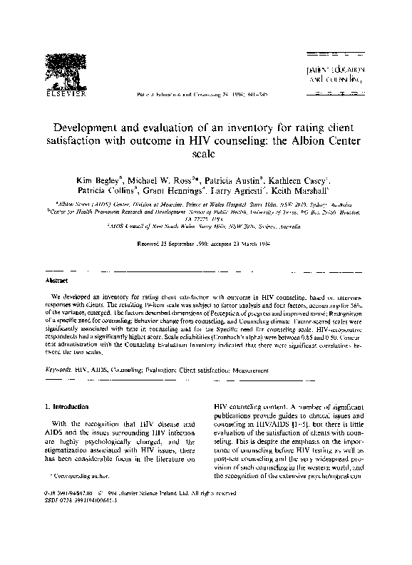 (PDF) Development and evaluation of an inventory for rating client ...
