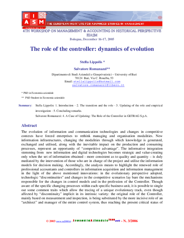 (PDF) The role of the controller: dynamics of evolution