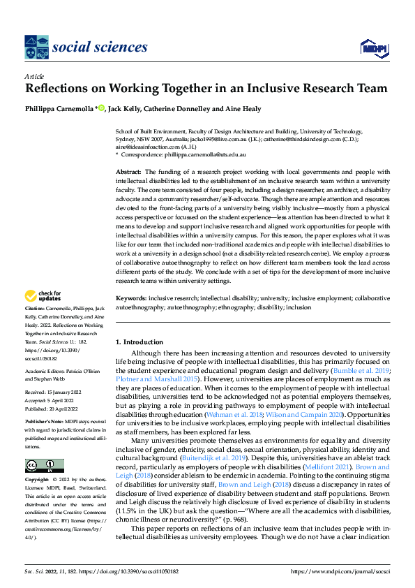(PDF) Reflections on Working Together in an Inclusive Research Team