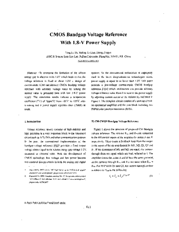 (PDF) CMOS bandgap voltage reference with 1.8-V power supply