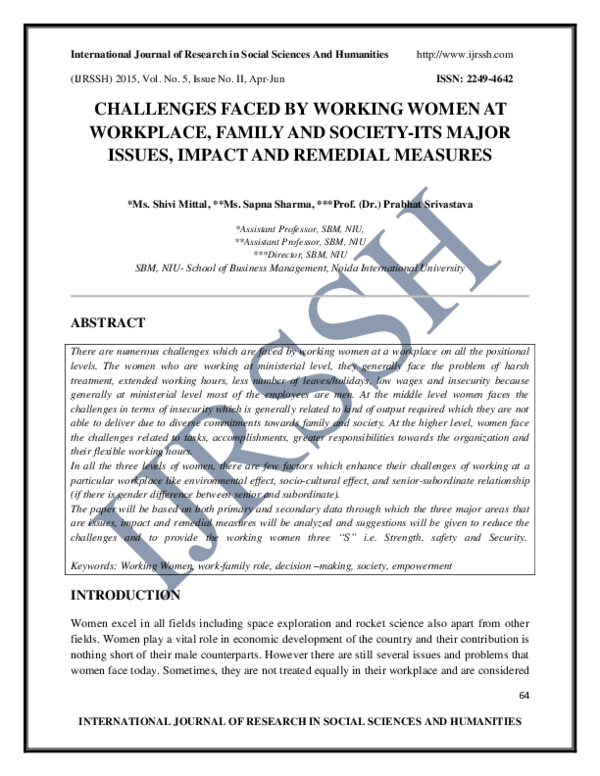 (PDF) Challenges Faced by Working Women at Workplace, Family and ...
