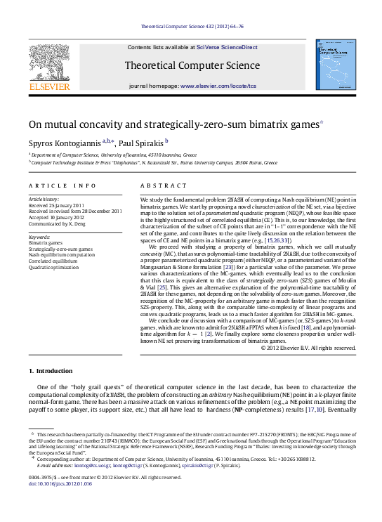 Pdf On Mutual Concavity And Strategically Zero Sum Bimatrix Games 