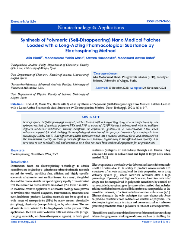 (PDF) Synthesis of Polymeric (Self-Disappearing) Nano Medical Patches Loaded with a Long-Acting ...