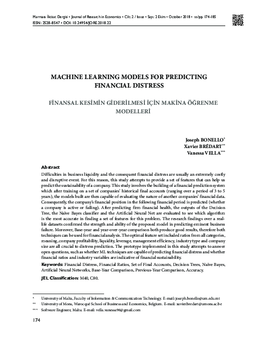 (PDF) Machine Learning Models for Predicting Financial Distress