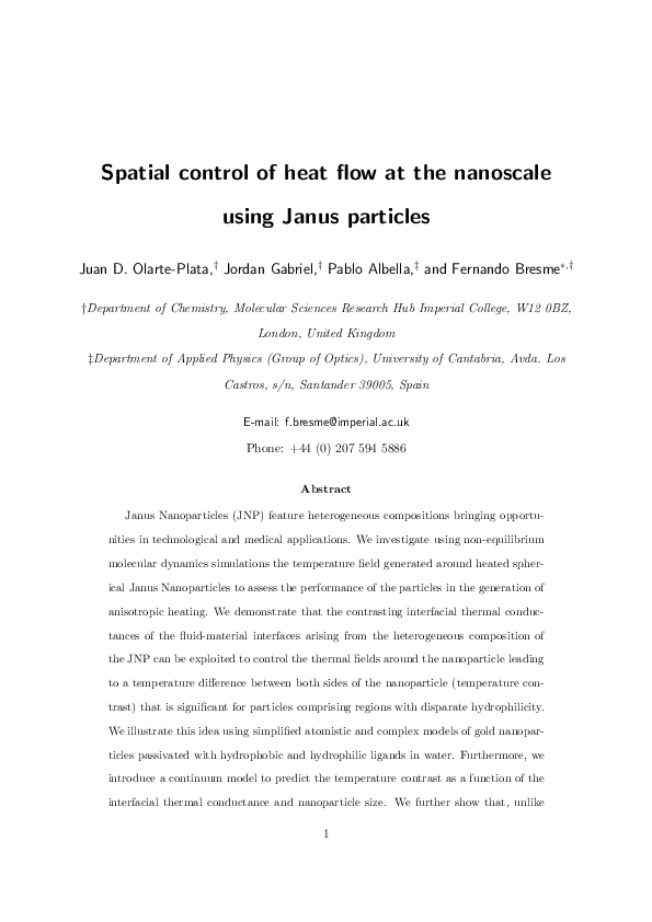 (PDF) Spatial control of heat flow at the nanoscale using Janus particles