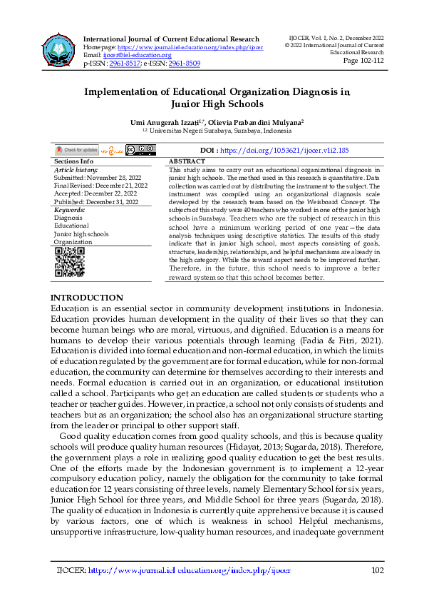 (PDF) Implementation of Educational Organization Diagnosis in Junior ...