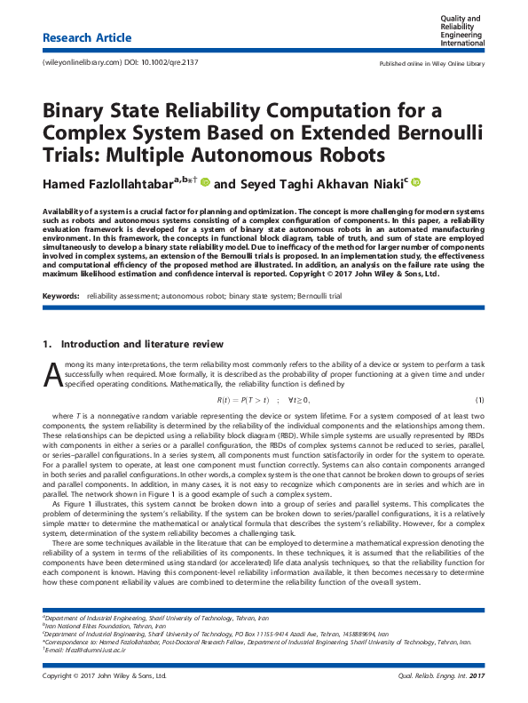 (PDF) Binary State Reliability Computation for a Complex System Based on Extended Bernoulli ...
