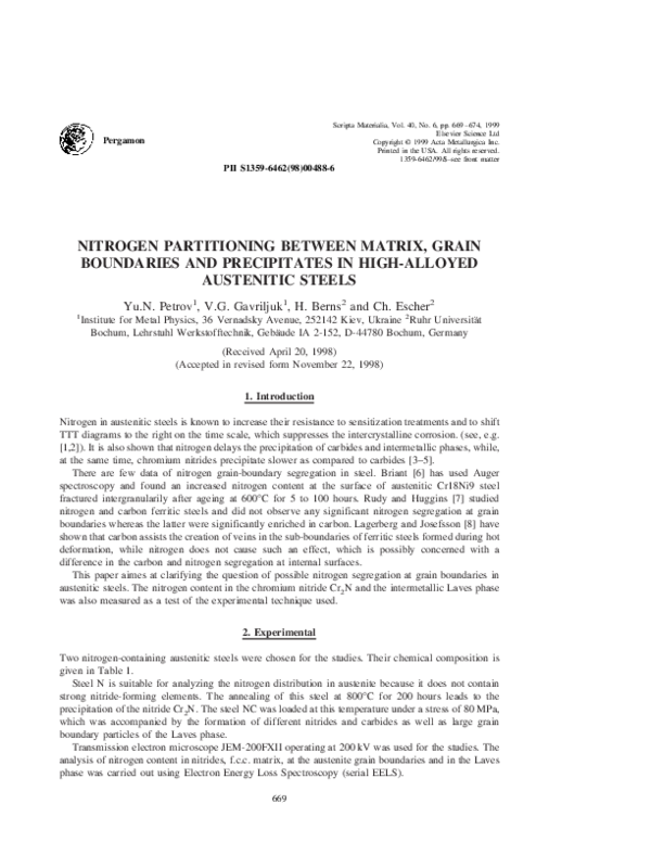 Pdf Nitrogen Partitioning Between Matrix Grain Boundaries And 4151