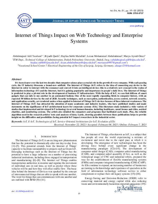 (PDF) Internet of Things Impact on Web Technology and Enterprise Systems