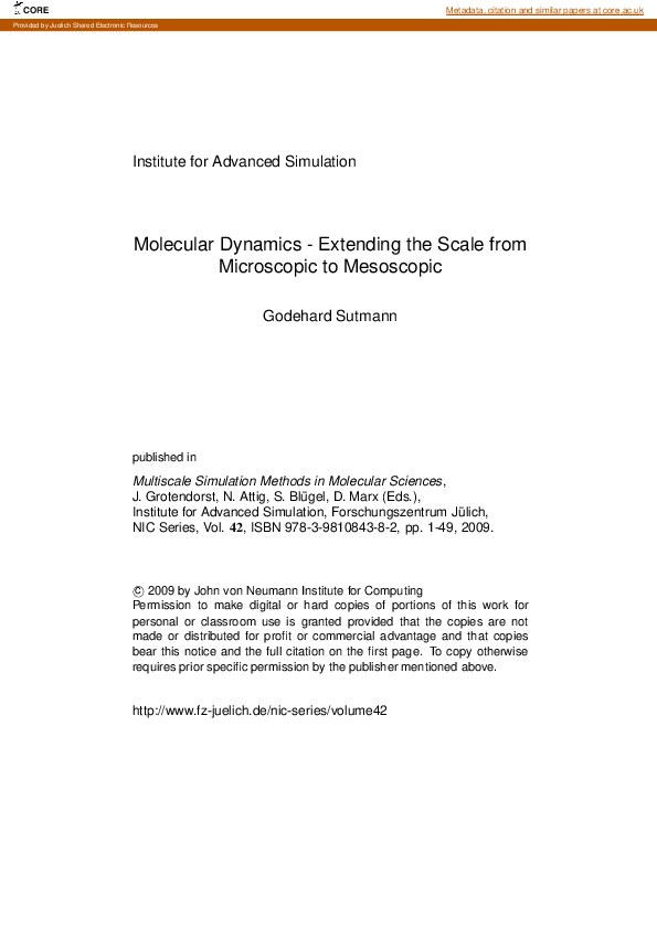 (PDF) Molecular Dynamics - Extending the Scale from Microscopic to ...