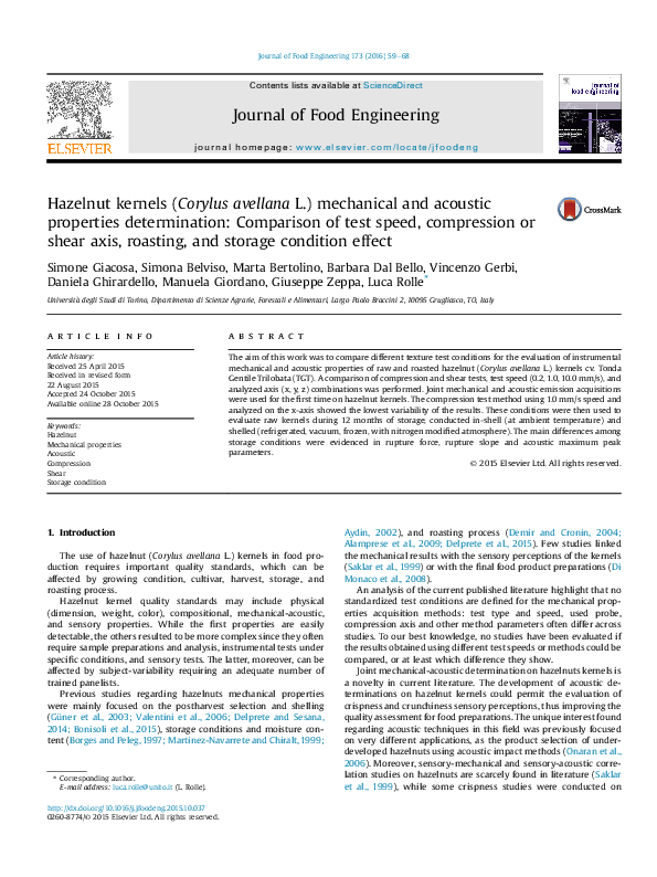 (PDF) Hazelnut kernels (Corylus avellana L.) mechanical and acoustic ...