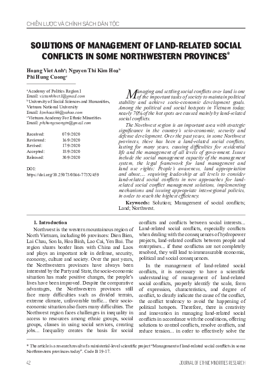 (PDF) Managing Land-Related Conflicts in Northwest Vietnam