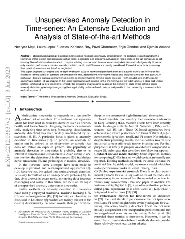(PDF) Unsupervised Anomaly Detection in Time-series: An Extensive Evaluation and Analysis of ...