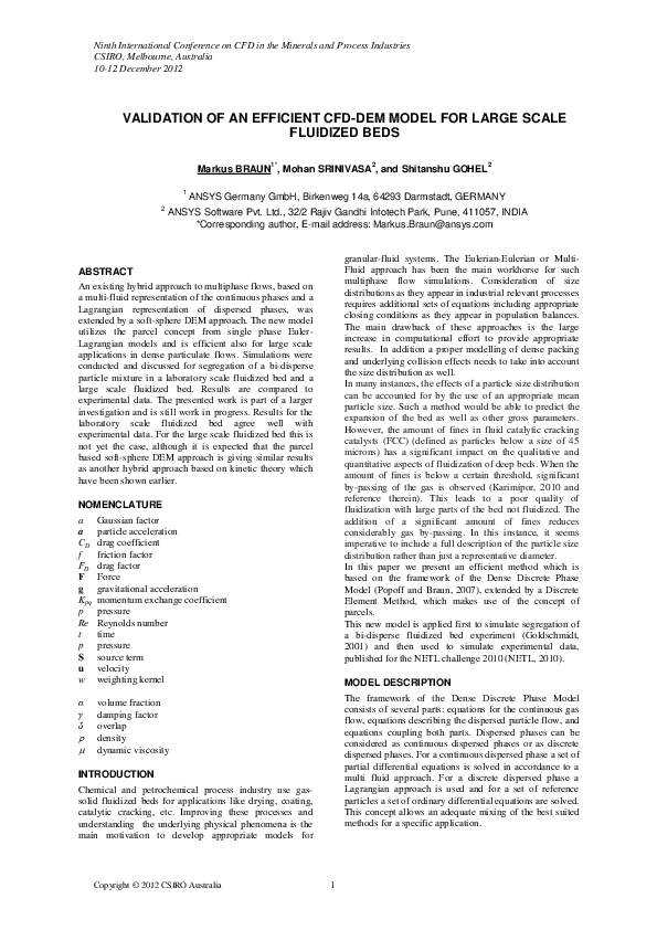 (PDF) Validation of an Efficient CFD-Dem Model for Large Scale Fluidized Beds