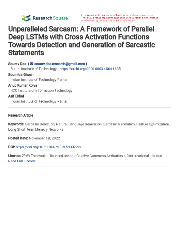 (PDF) Unparalleled sarcasm: a framework of parallel deep LSTMs with ...