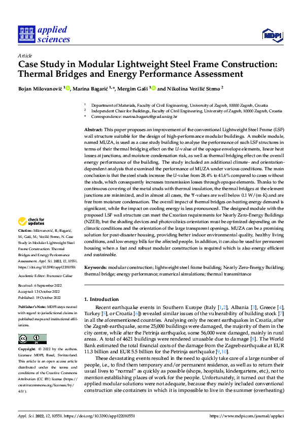 (PDF) Case Study in Modular Lightweight Steel Frame Construction: Thermal Bridges and Energy ...