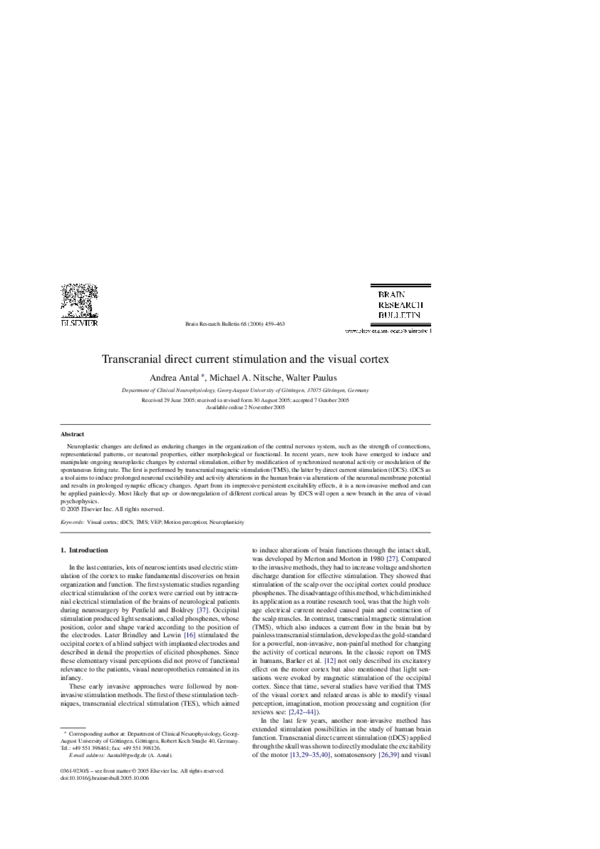 (PDF) Transcranial direct current stimulation and the visual cortex