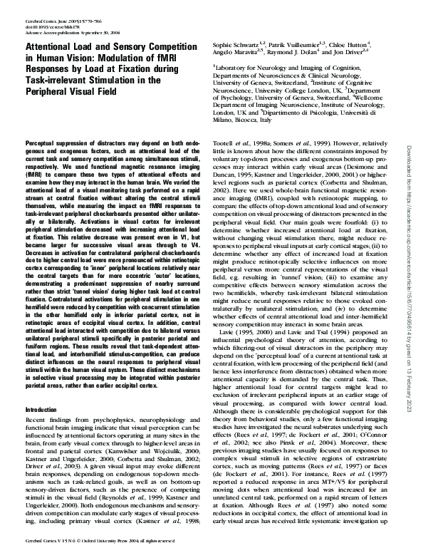 (PDF) Attentional Load and Sensory Competition in Human Vision: Modulation of fMRI Responses by ...
