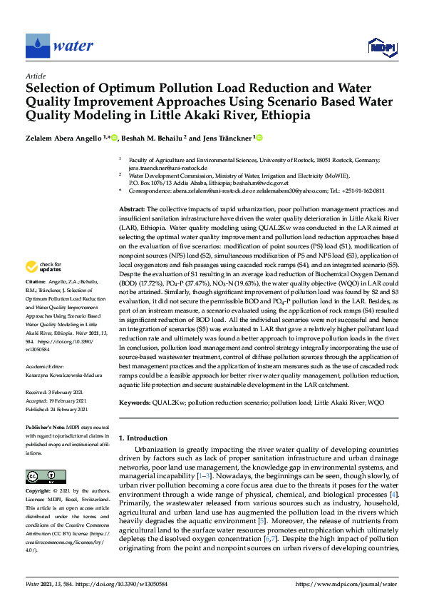 Pdf Selection Of Optimum Pollution Load Reduction And Water Quality Improvement Approaches