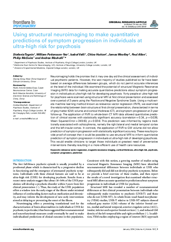 (PDF) Using Structural Neuroimaging to Make Quantitative Predictions of Symptom Progression in ...