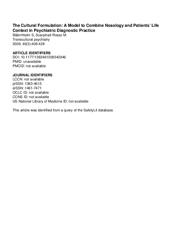 (PDF) The cultural formulation: A model to combine nosology and ...