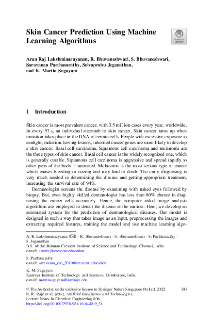 (PDF) Skin Cancer Prediction Using Machine Learning Algorithms