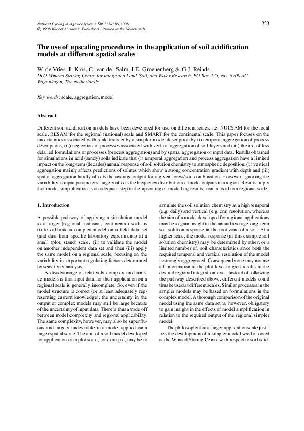 (PDF) Upscaling Soil Acidification Models: Effects