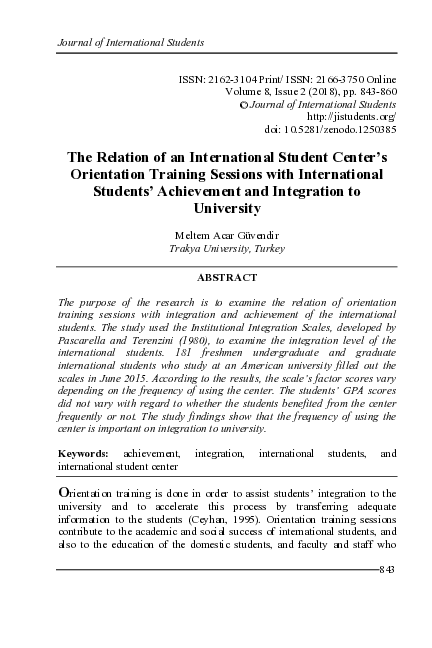 (PDF) The Relation of an International Student Center’s Orientation ...