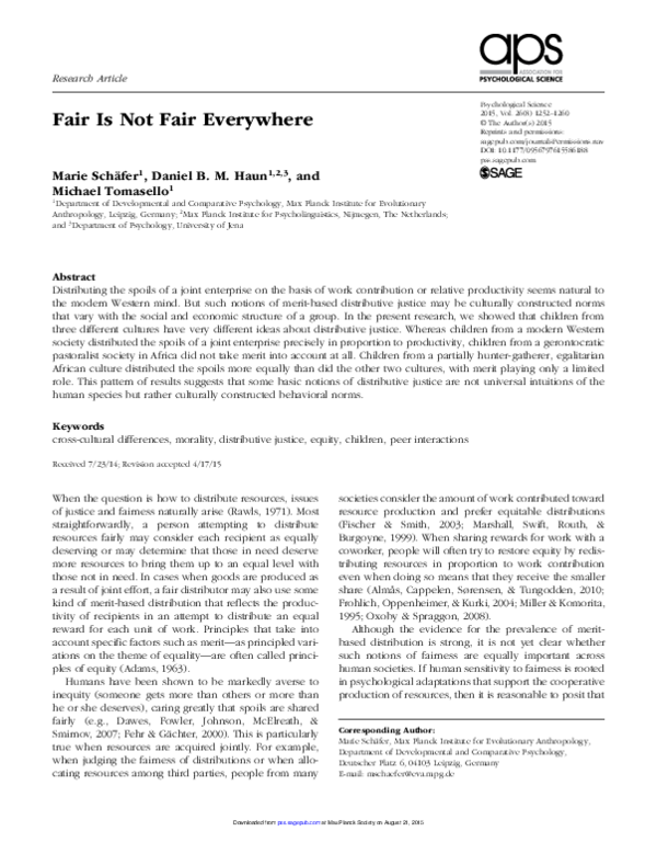 (PDF) Fair Is Not Fair Everywhere