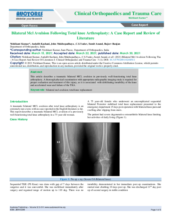 (PDF) Bilateral Mcl Avulsion Following Total Knee Arthroplasty: A Case ...
