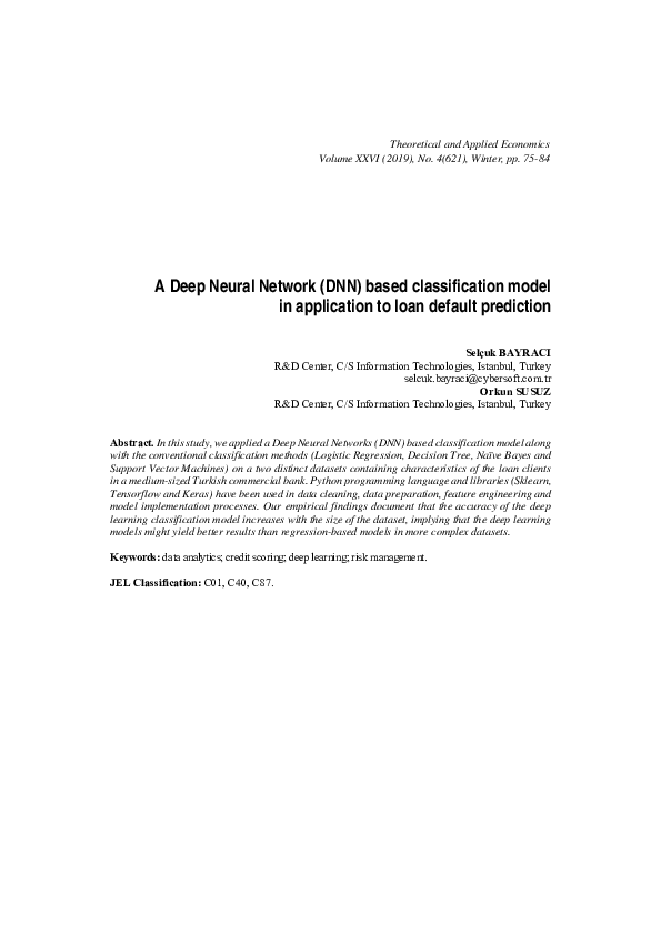 Pdf Deep Neural Network Dnn Based Classification Model In Application To Loan Default Prediction