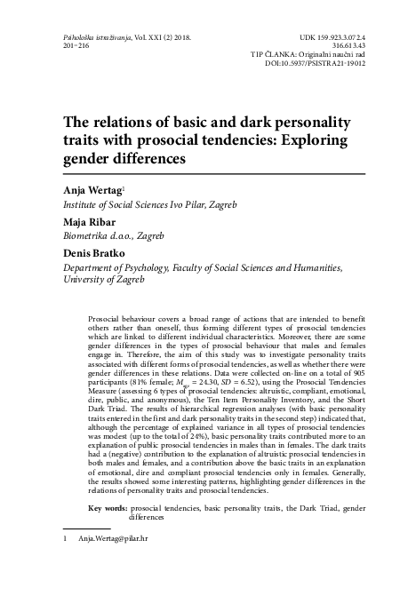 (PDF) The relations of basic and dark personality traits with prosocial ...