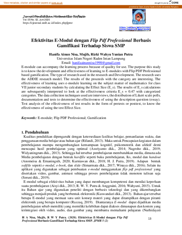 (PDF) Efektivitas E-Modul dengan Flip Pdf Professional Berbasis Gamifikasi Terhadap Siswa SMP