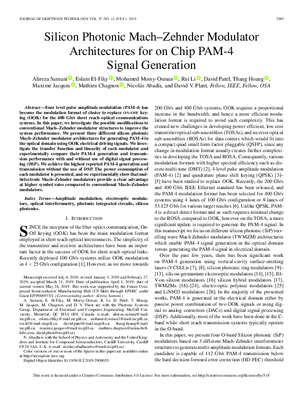 (PDF) Silicon Photonic Mach–Zehnder Modulator Architectures for on Chip ...