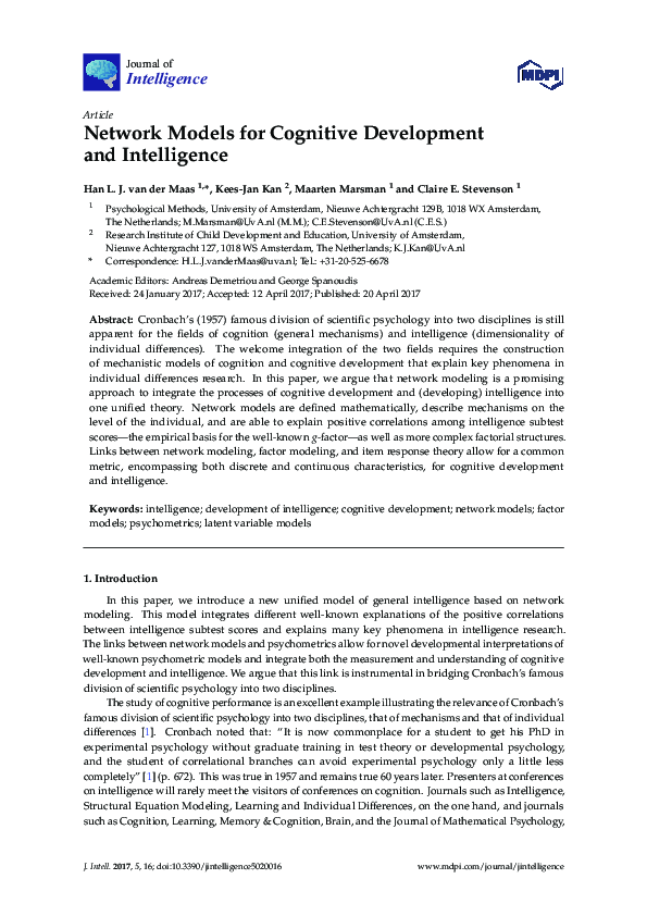 (PDF) Network Models for Cognitive Development and Intelligence