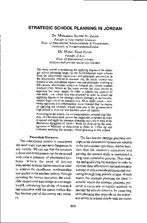 (PDF) Strategic School Planning in Jordan