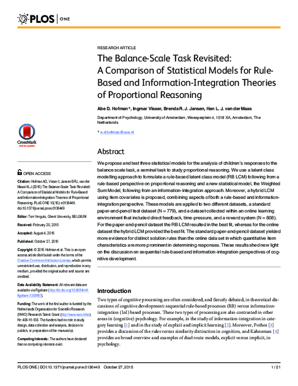 (PDF) The Balance-Scale Task Revisited: A Comparison of Statistical ...
