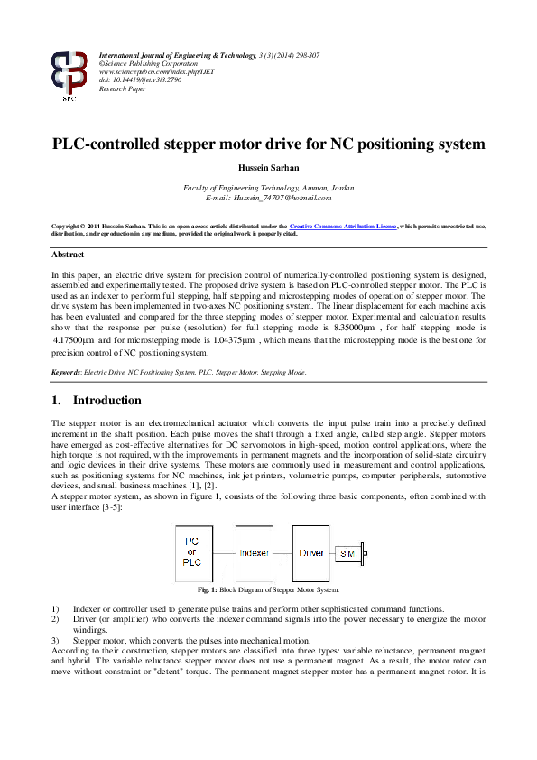 (PDF) PLC-controlled stepper motor drive for NC positioning system